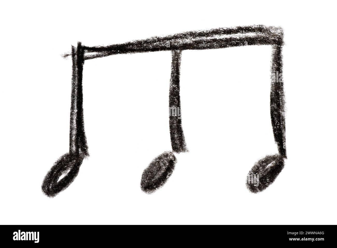 A minimalist pencil sketch of musical notes isolated on a white ...