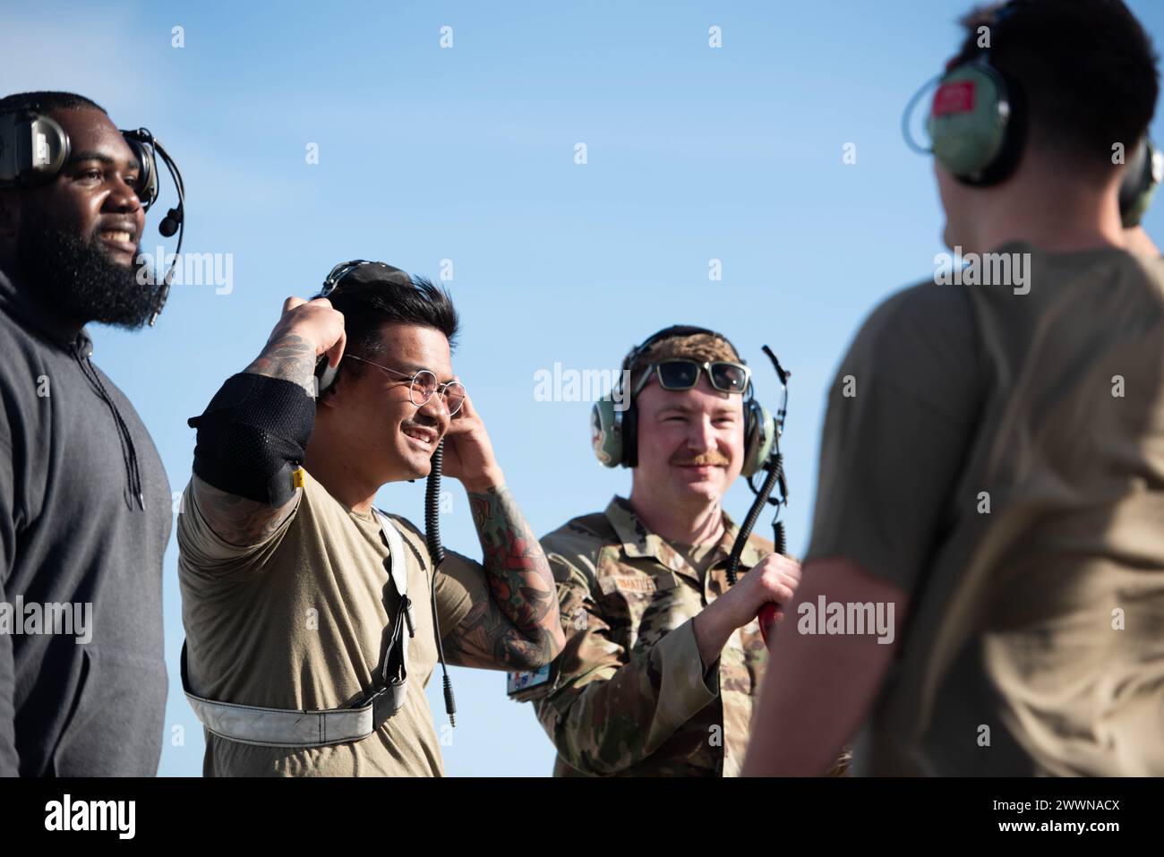 U.S. Air Force 961st Aircraft Maintenance Unit Airmen prepare an E-3 ...