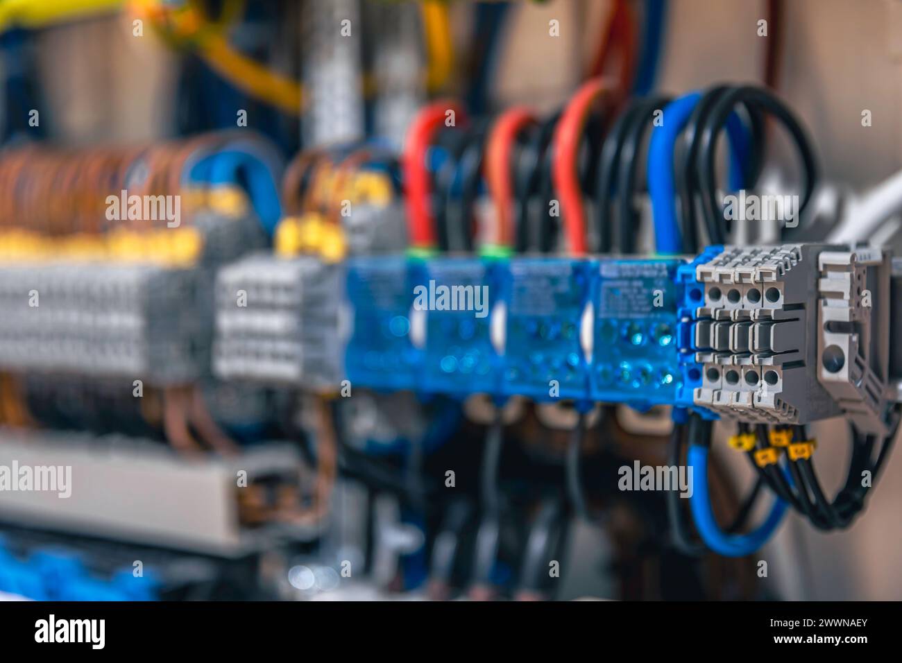 Electrical panel with fuses and contactors, close-up Stock Photo - Alamy