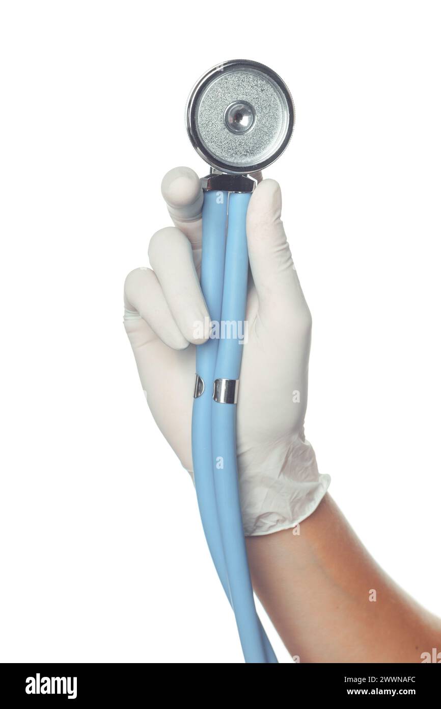 doctor's hand in white sterilized surgical glove with stethoscope Stock ...