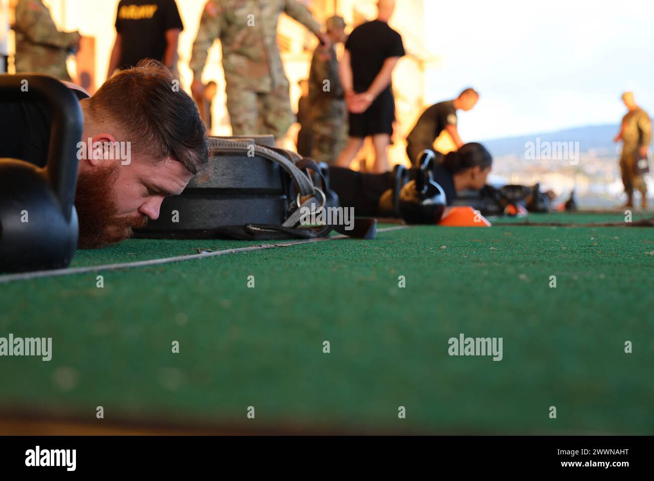 U.S. Army Soldiers get set for the sprint-drag-carry in the Army Combat ...