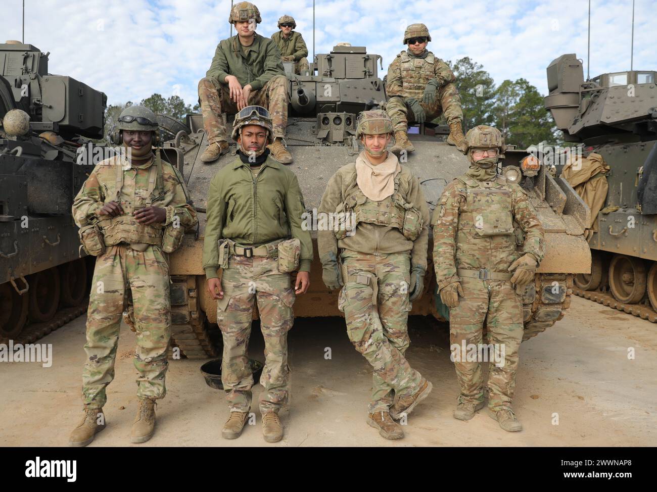 Soldiers assigned to 5th Squadron, 7th Cavalry Regiment, 3rd Infantry Division, gather for a ...
