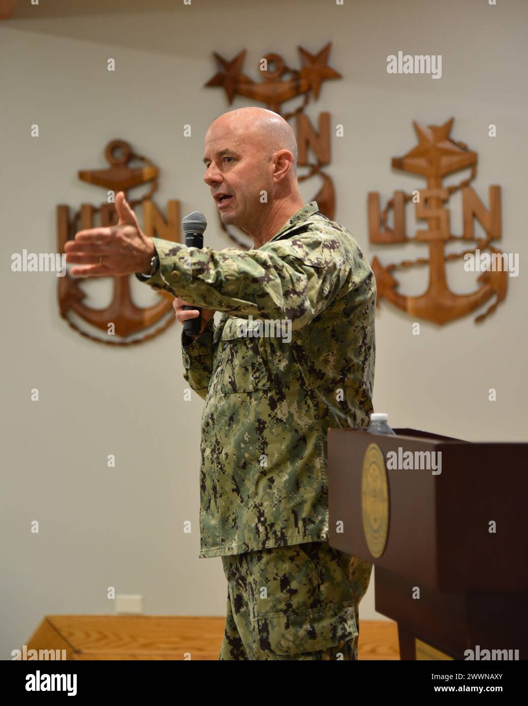 Vice Chief of Naval Operations Admiral James W. Kilby addresses senior ...