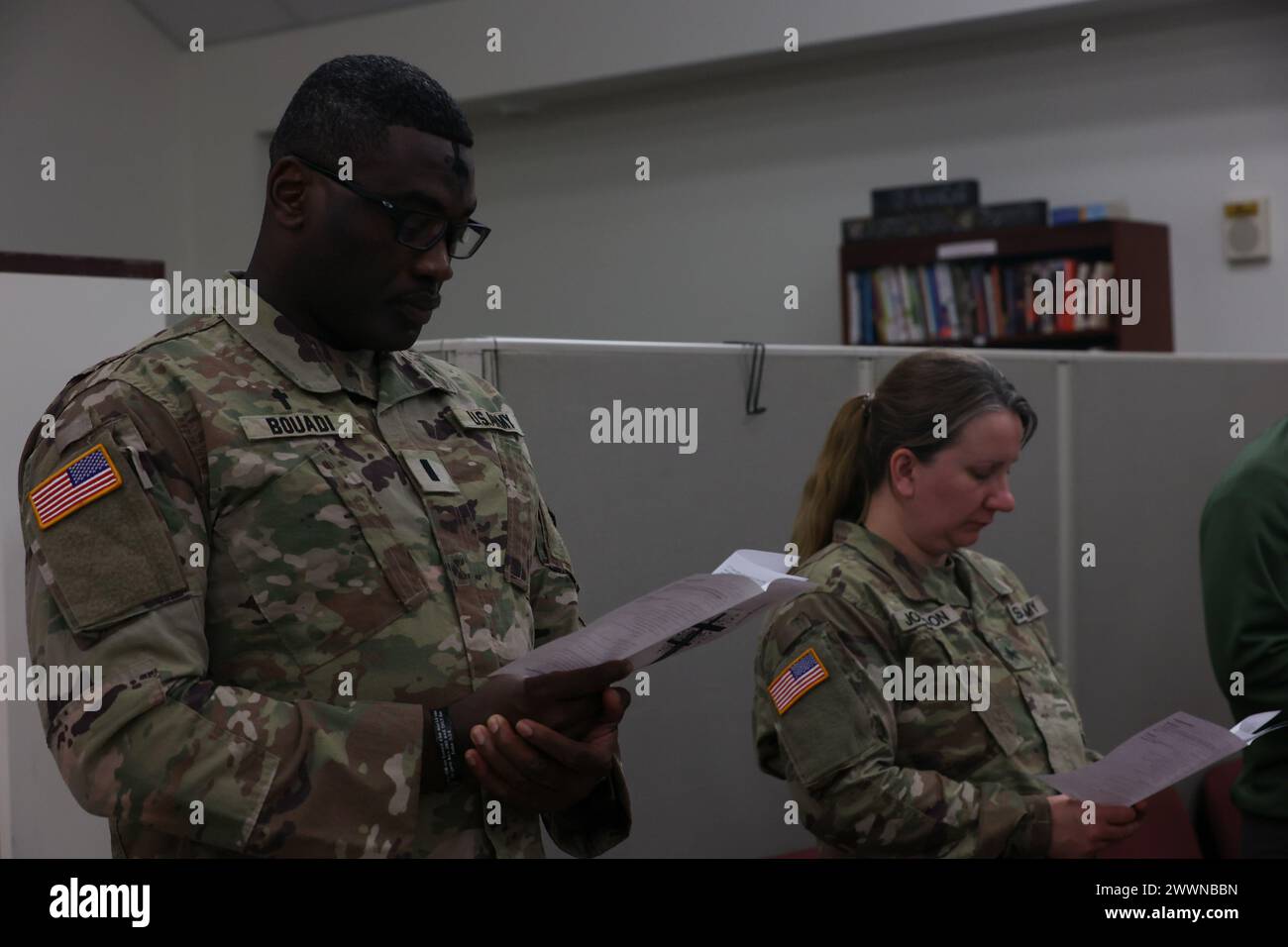 Chaplain Lt. Col. Jeremy Pedersen, leads an Ash Wednesday Protestant ...