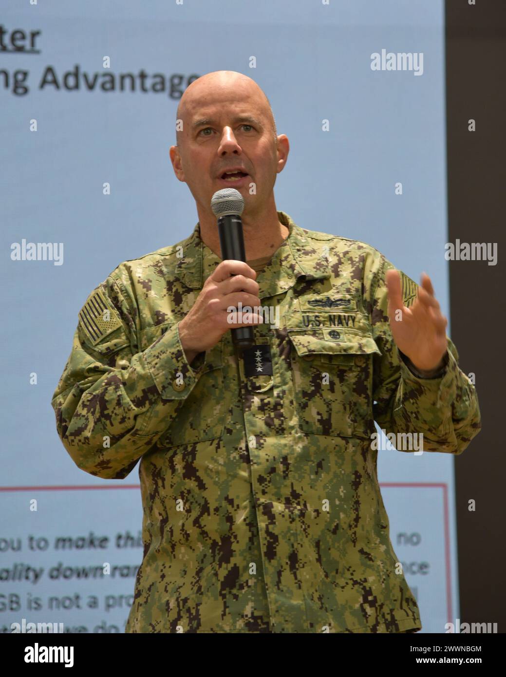 Vice Chief of Naval Operations Admiral James W. Kilby speaks to senior ...
