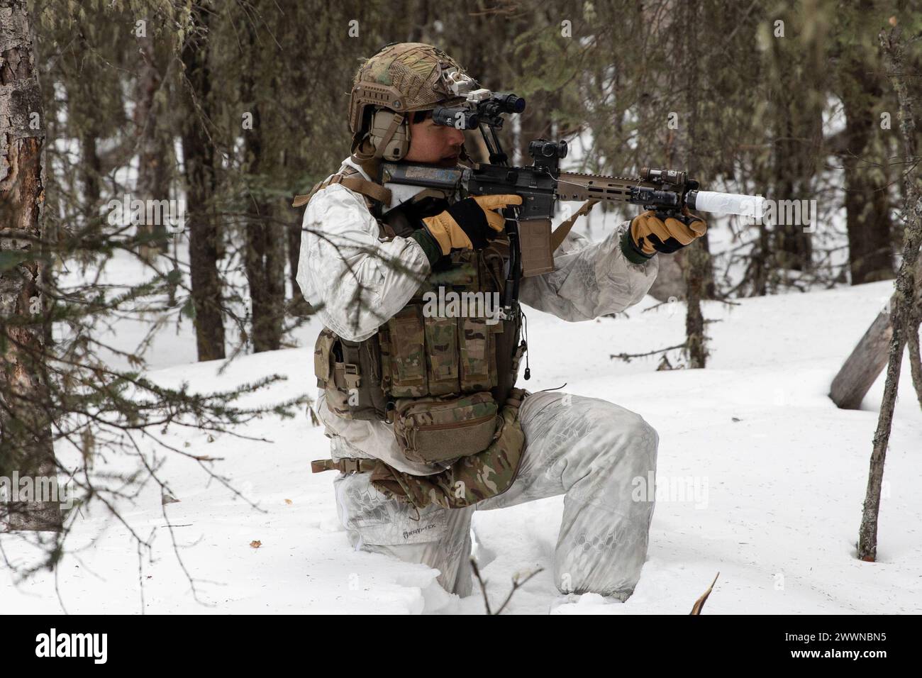 A U.S. Army Ranger from the 75th Ranger Regiment pull security during ...