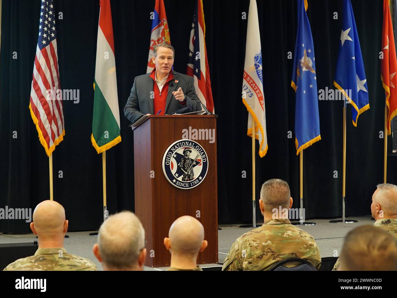 Ohio Lt. Gov. Jon Husted speaks to attendees at the Ohio National Guard ...