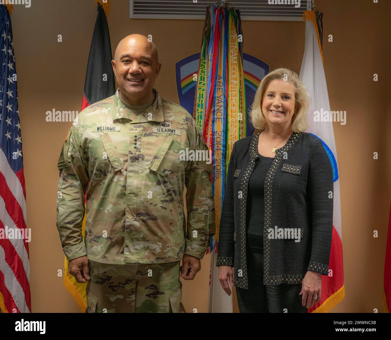 Secretary of the Army, Hon. Christine Wormuth signs the guest book during a visit with Gen ...