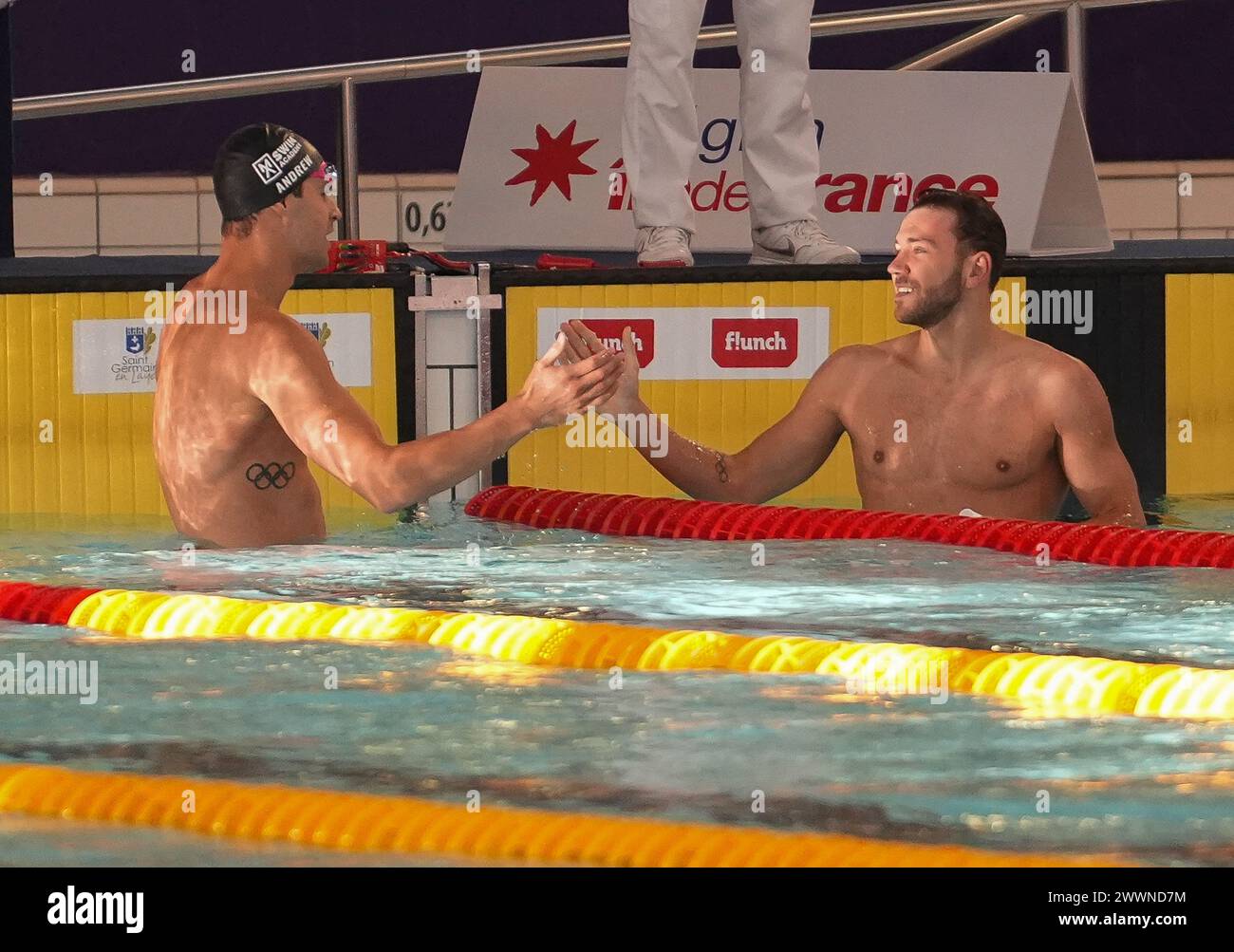 ANDREW Michael of USA and TOMAC Mewen of France Finale 50 M Backstroke ...