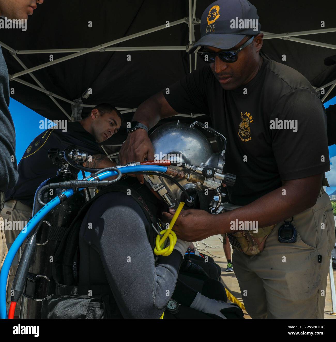 U.S. Army diver assigned to the 569th Dive Detachment, 130th Engineer ...