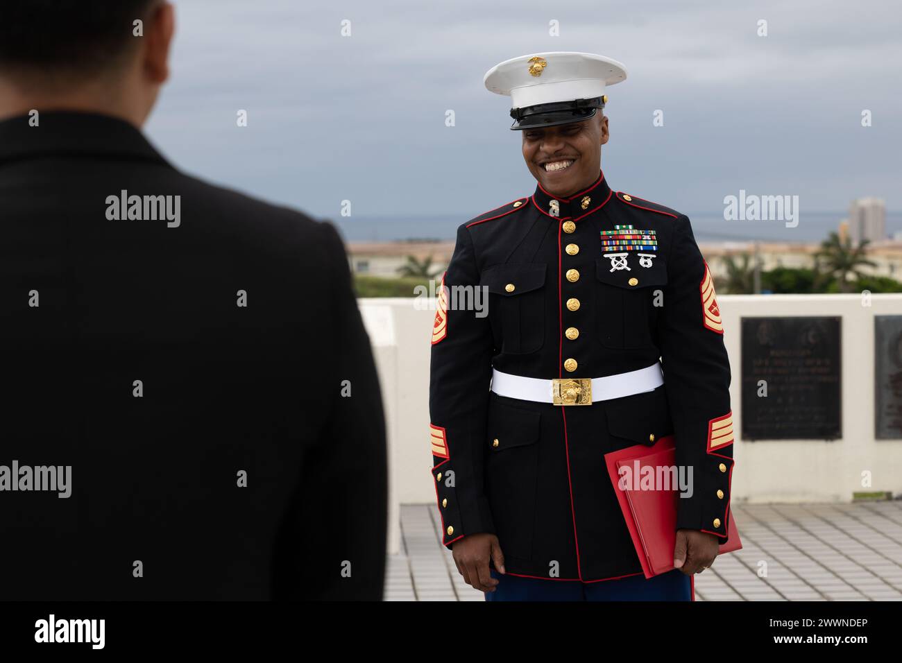 U.S. Marine Corps Gunnery Sgt. Mcbrandon Martin, a canvassing recruiter with Recruiting Sub ...