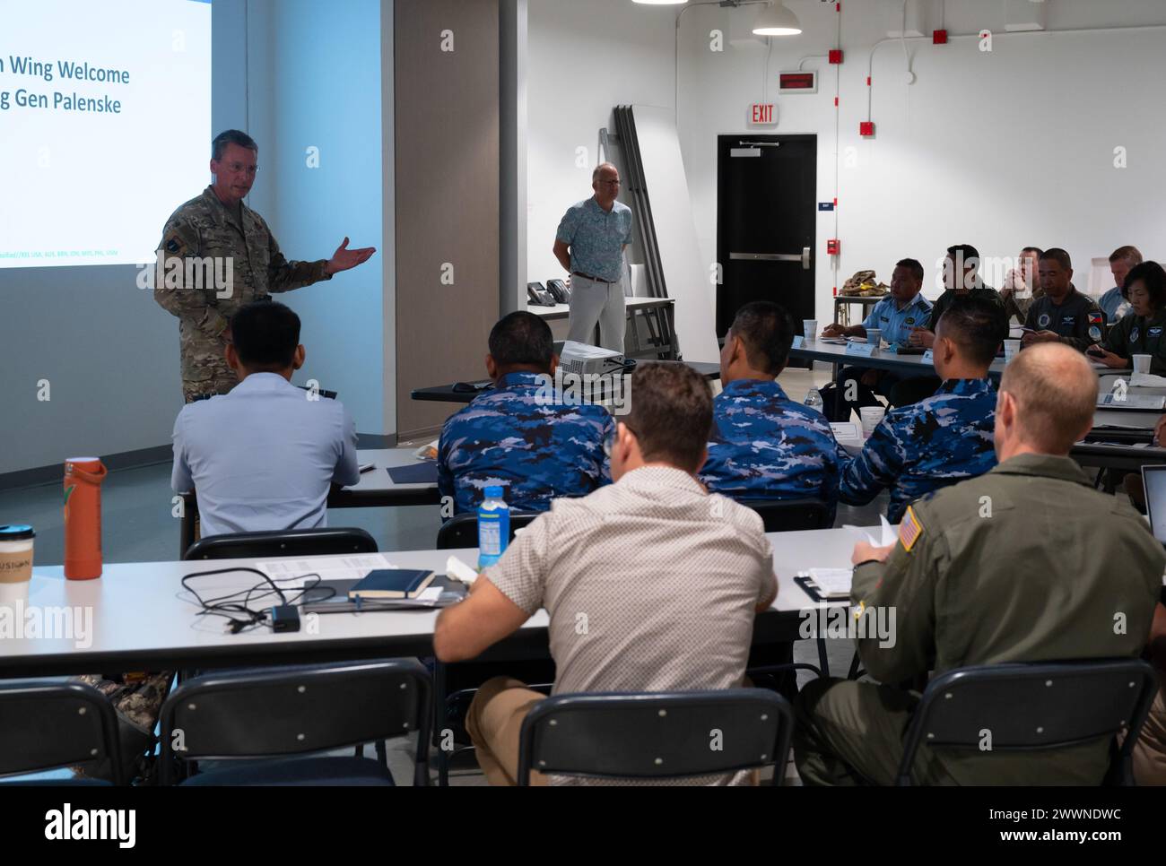 U.S. Air Force Brig. Gen. Thomas Palenske, speaks to participants of ...
