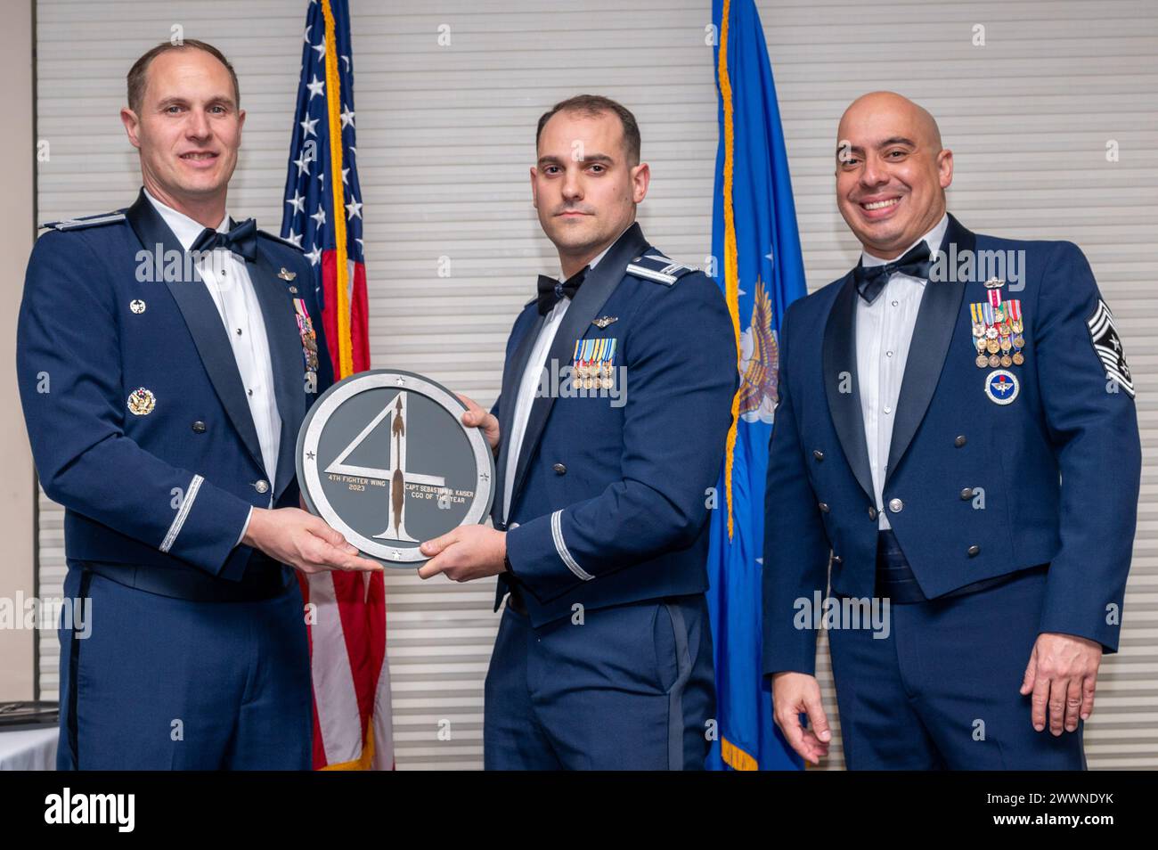 Capt. Sebastian Kaiser, center, 4th Fighter Wing A-Staff chief of ...