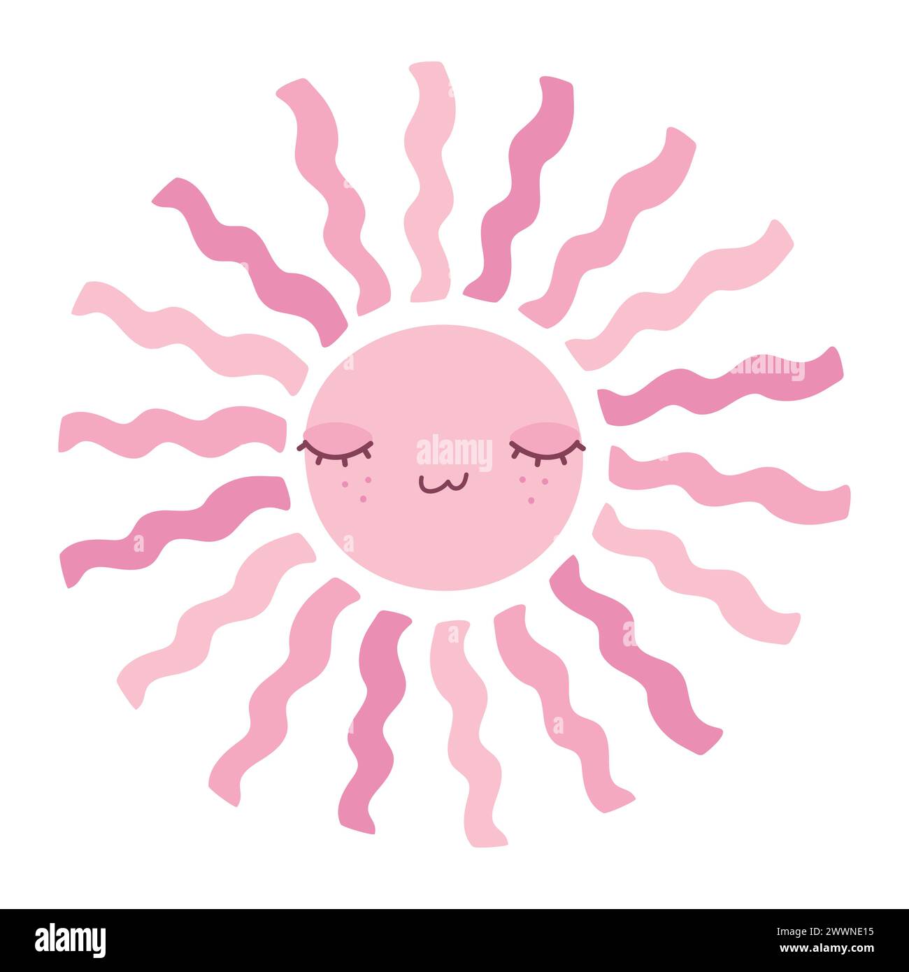 Cute smiling sun in pink color. Hand drawn Scandinavian style ...