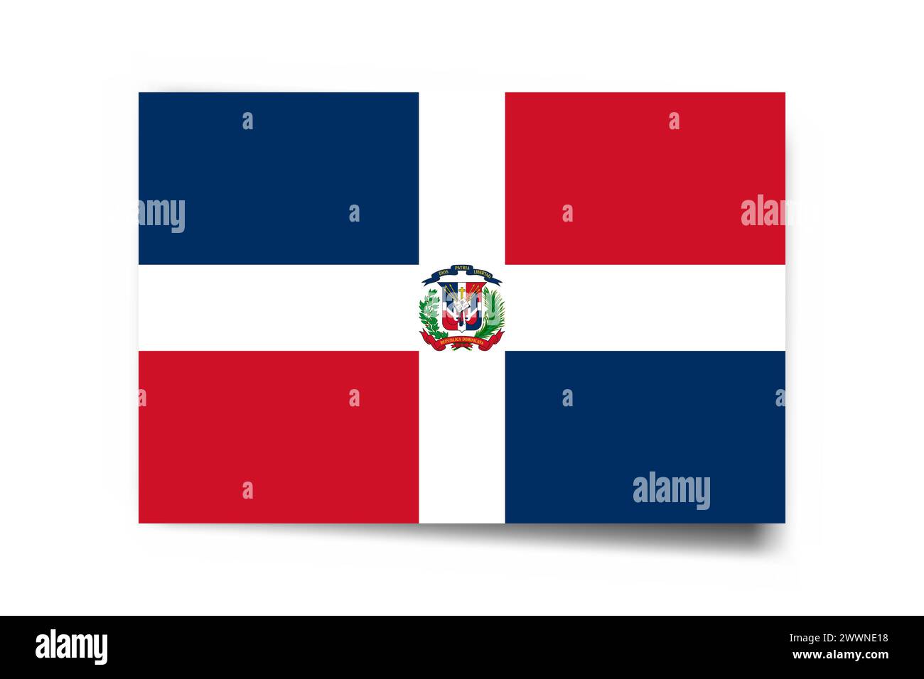 Dominican Republic flag - rectangle card with dropped shadow isolated ...