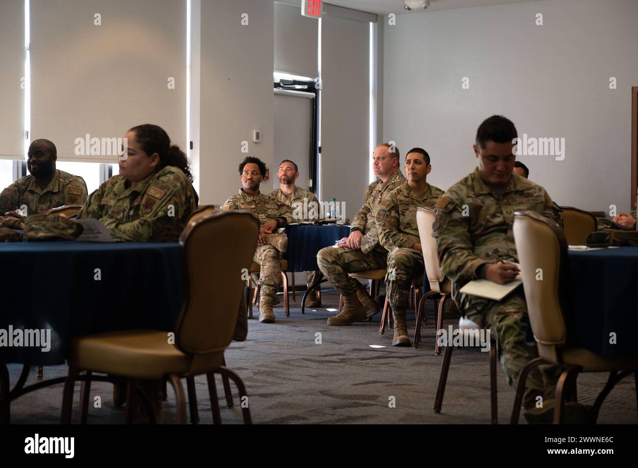 U.S. Airmen attend a military transition resource event hosted by ...