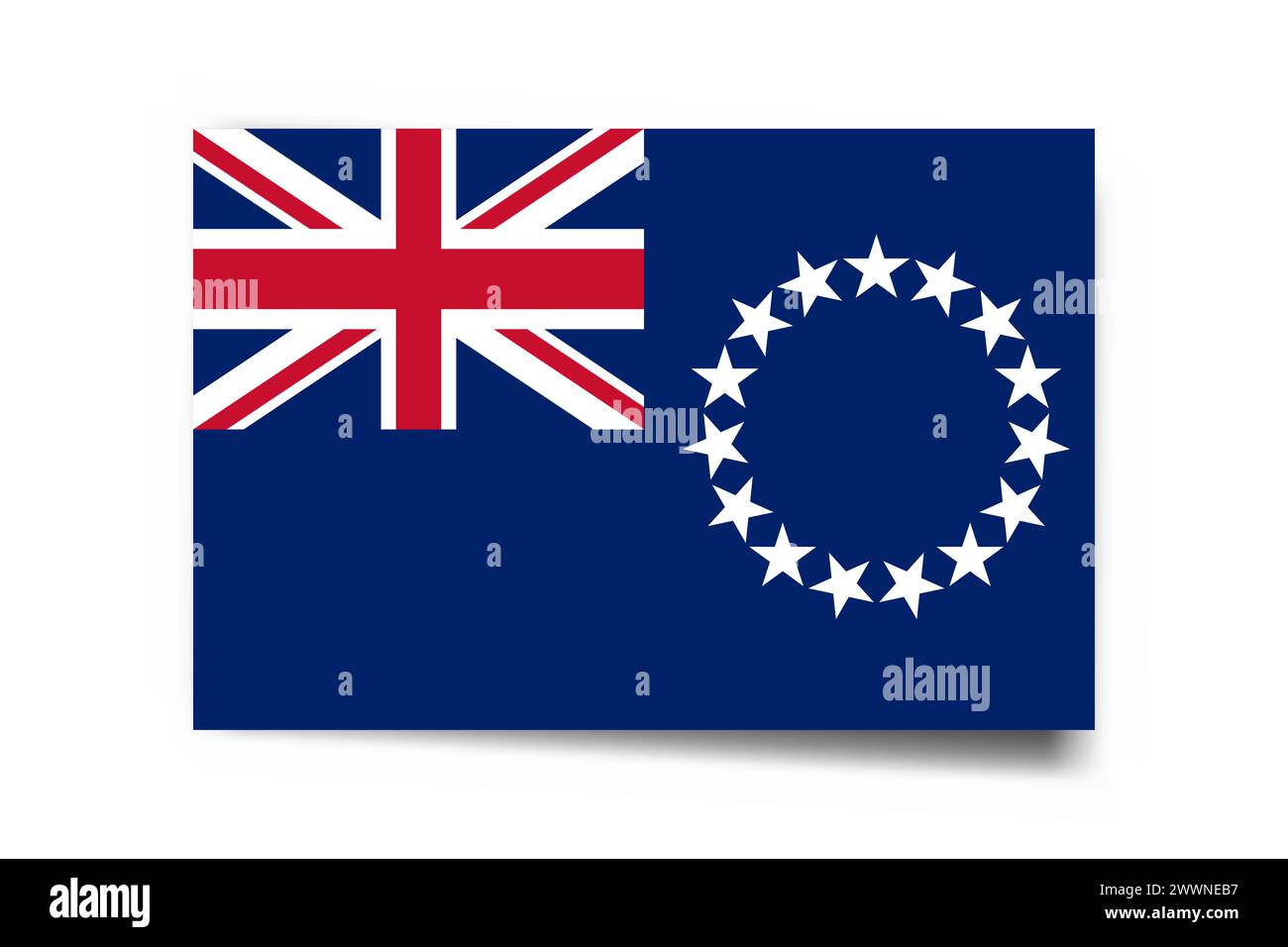 Cook Islands flag - rectangle card with dropped shadow isolated on ...