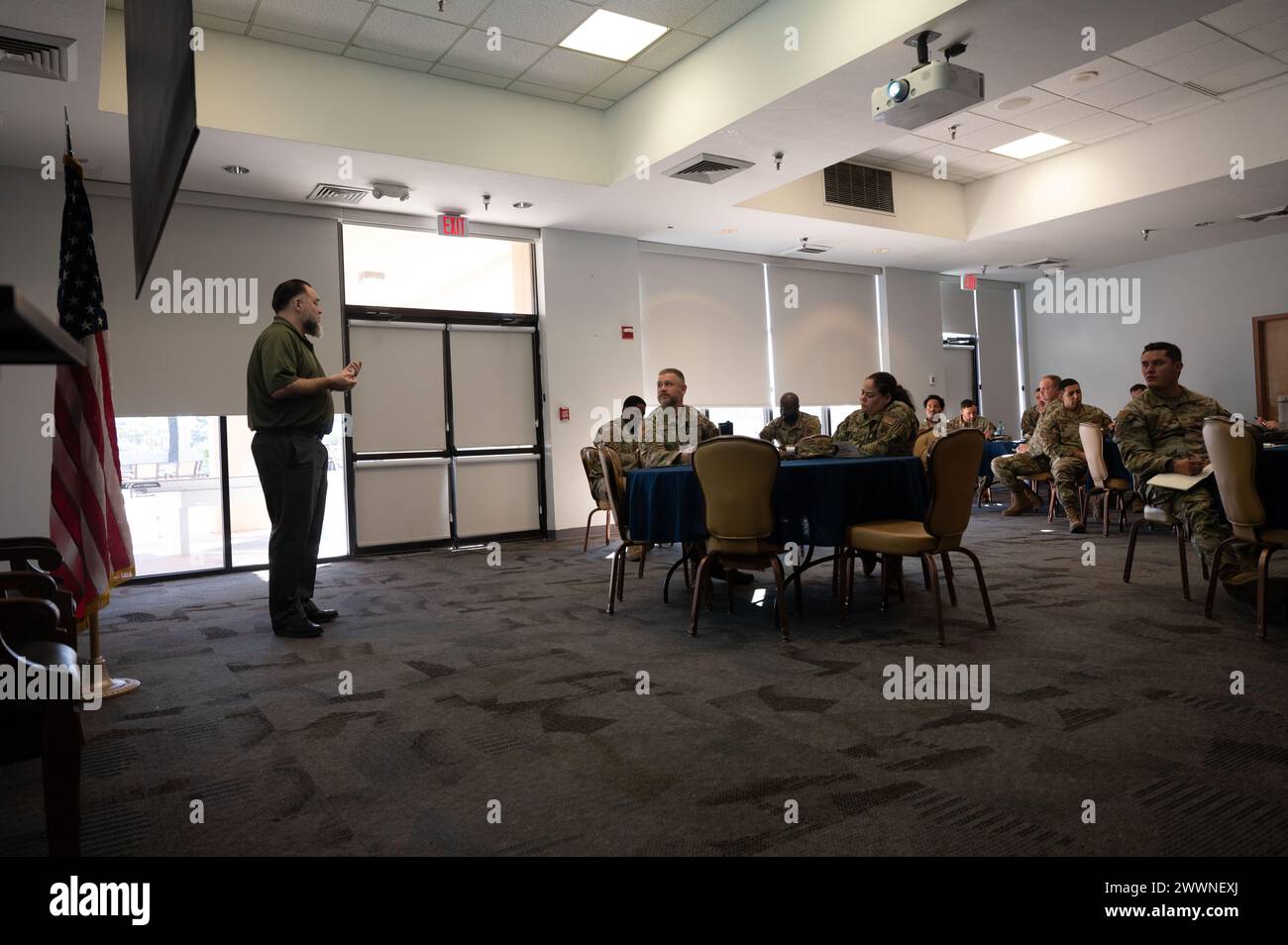 U.S. Airmen attend a military transition resource event hosted by ...