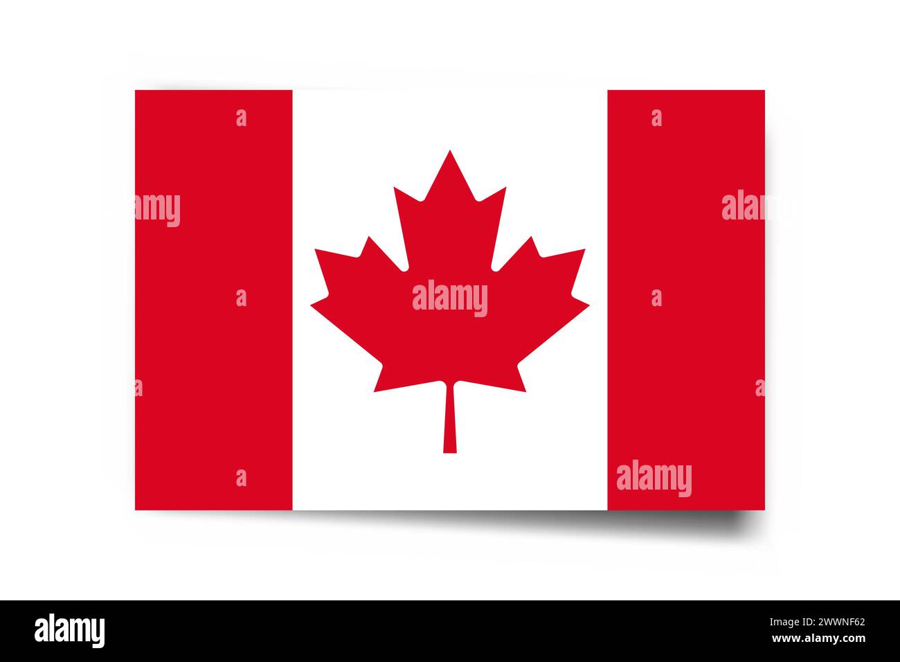 Canada flag - rectangle card with dropped shadow isolated on white ...