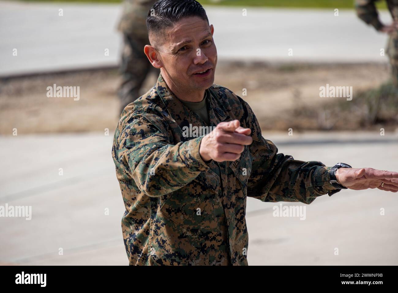 Sergeant Major of the Marine Corps, Sgt. Maj. Carlos A. Ruiz, speaks to ...