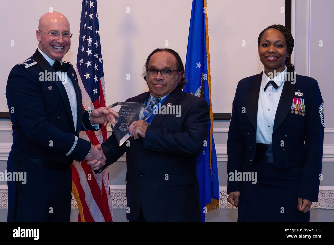 U.S. Air Force Col. Chris McDonald, left, 436th Airlift Wing commander ...