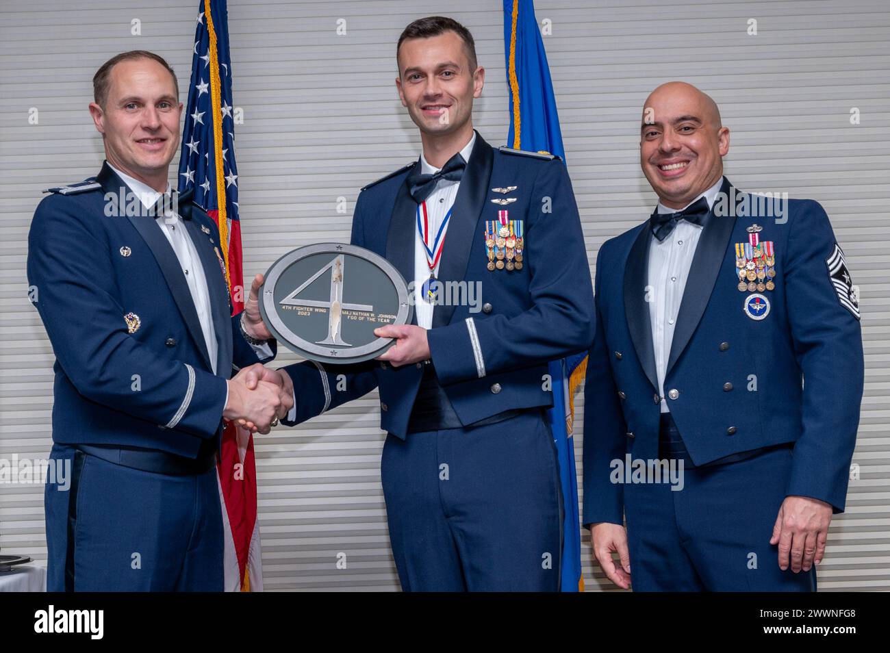 Maj. Nathan Johnson, center, 4th Fighter Wing A-Staff operations ...