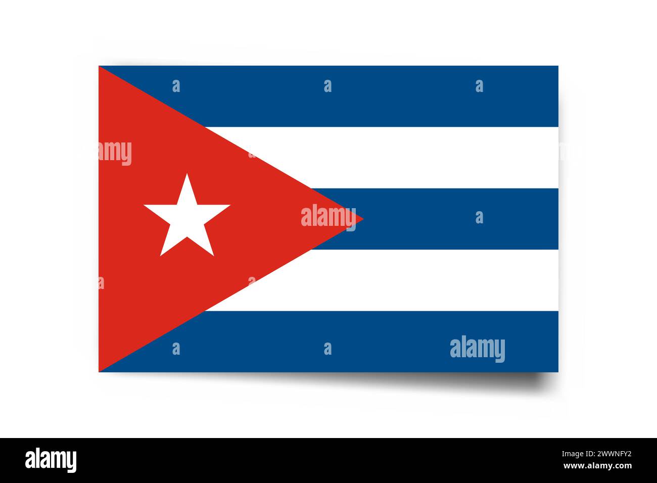 Cuba flag - rectangle card with dropped shadow isolated on white ...