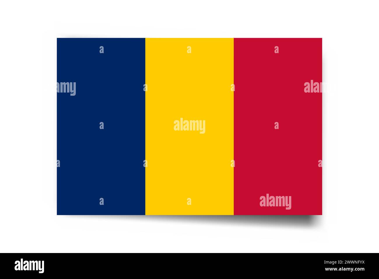 Chad flag - rectangle card with dropped shadow isolated on white ...