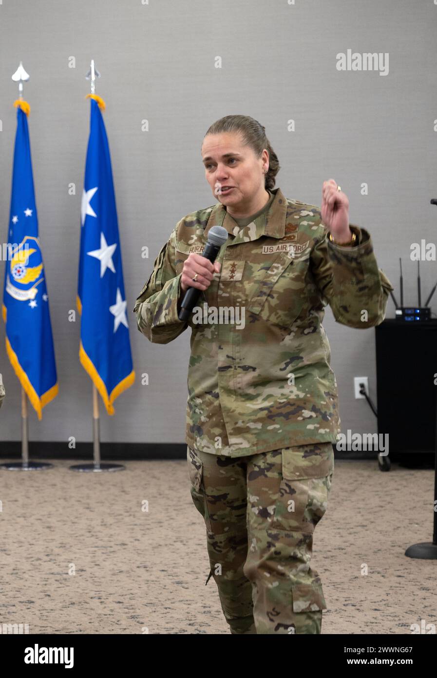 Lt. Gen. Linda Hurry, Deputy Commander, Air Force Materiel Command, gives closing remarks during ...