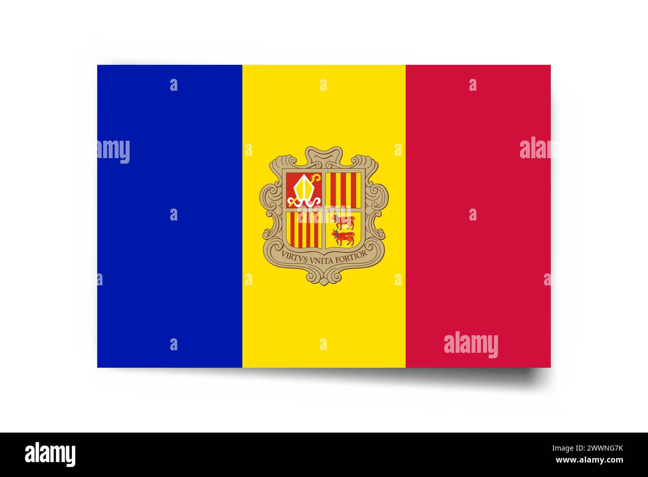 Andorra flag - rectangle card with dropped shadow isolated on white ...