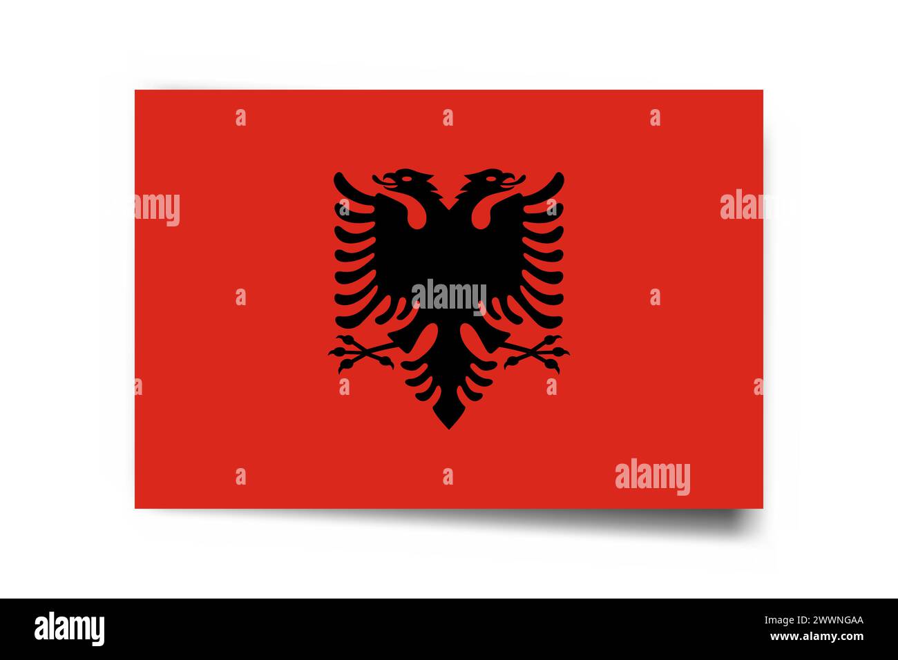 Albania flag - rectangle card with dropped shadow isolated on white ...