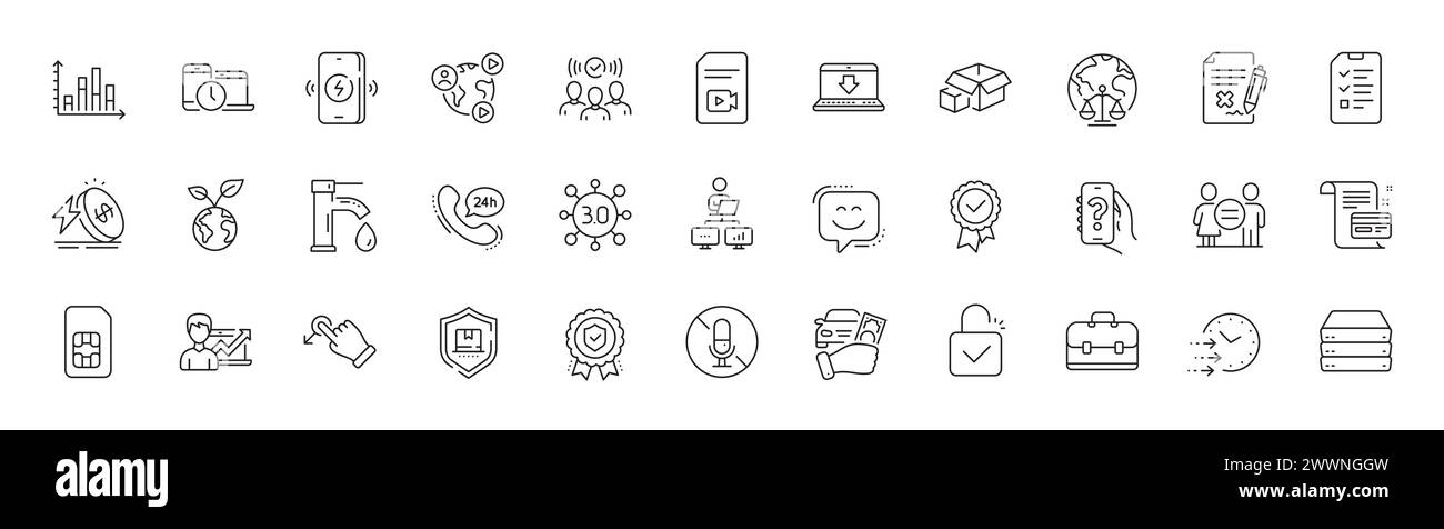 Sim card, Internet downloading and Wireless charging line icons. Pack ...