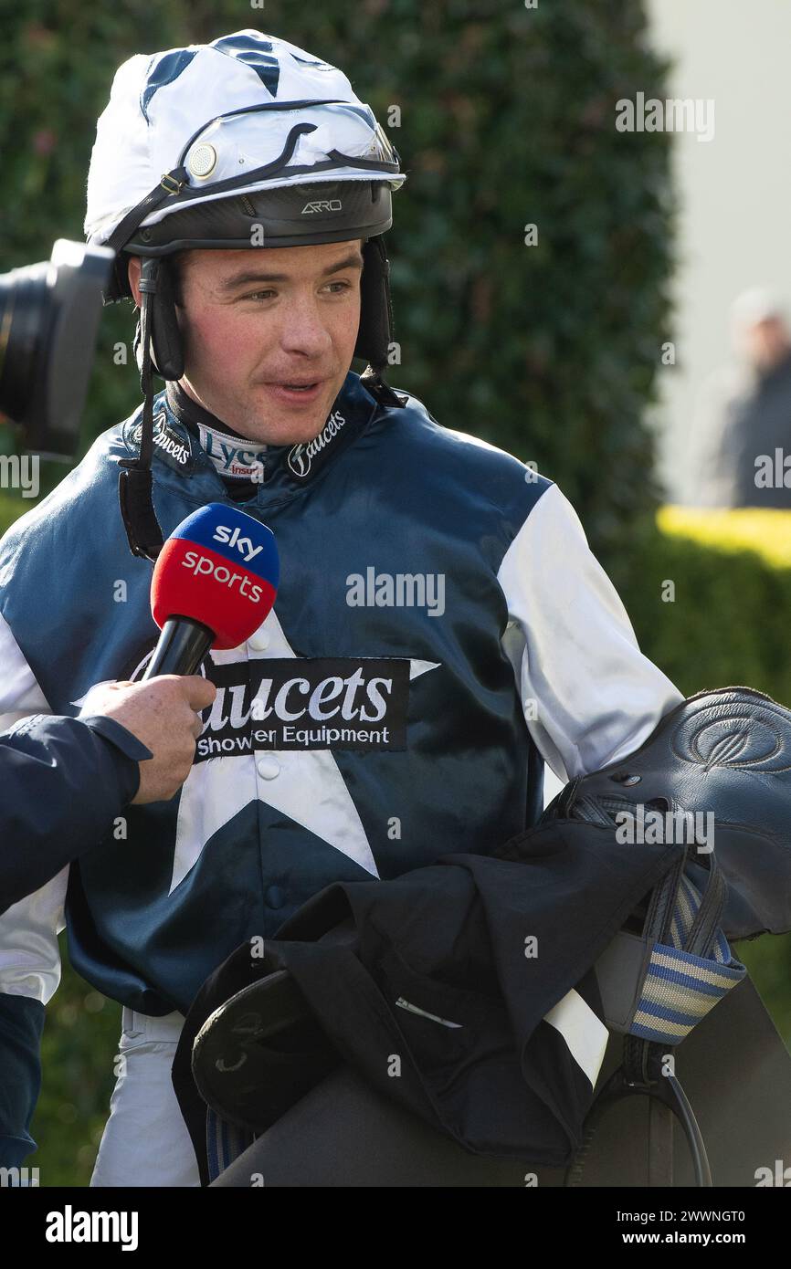 Ascot, Berkshire, UK. 24th March, 2024. Jockey Charlie Deutsch winner ...