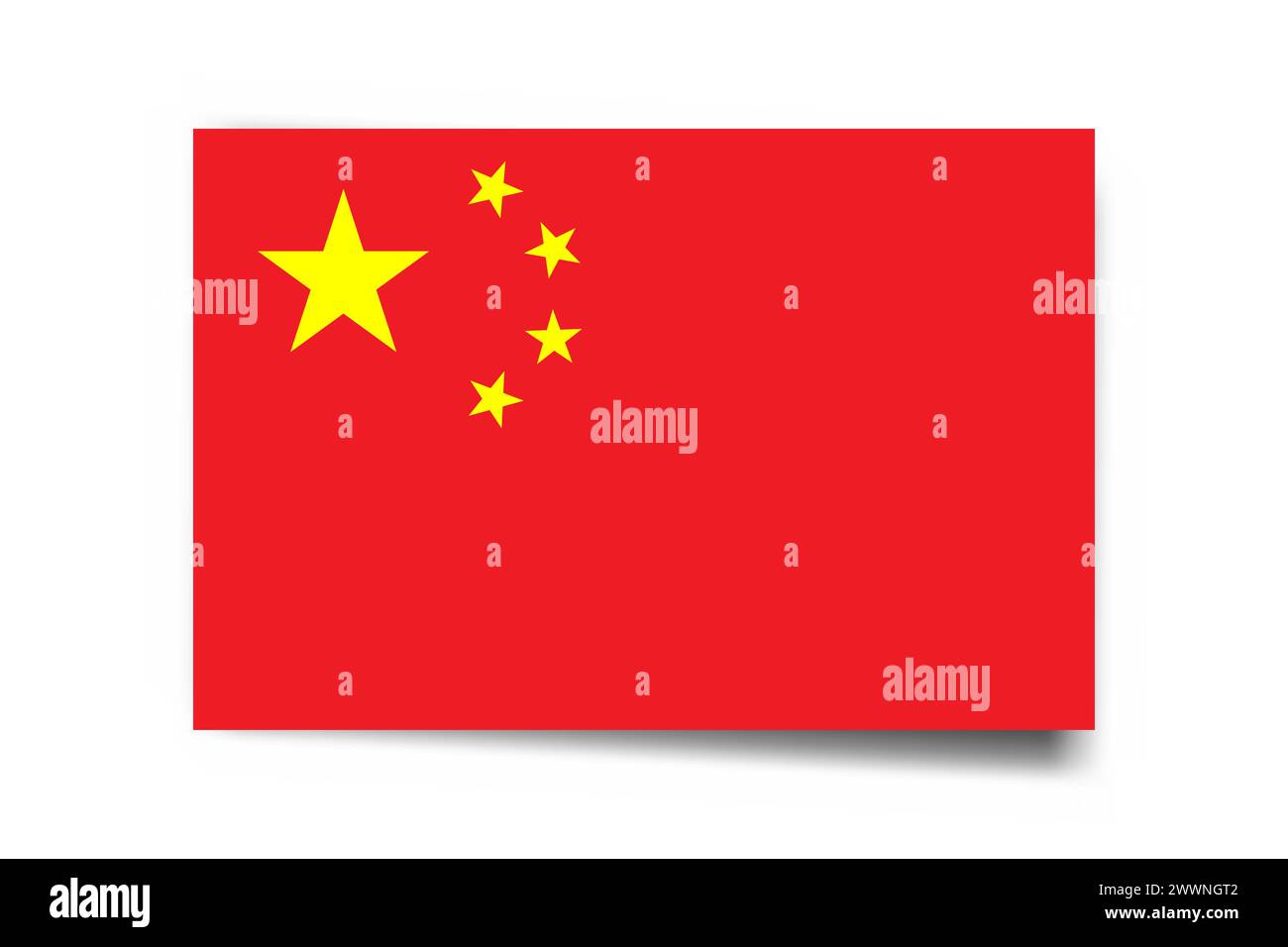 China flag - rectangle card with dropped shadow isolated on white ...