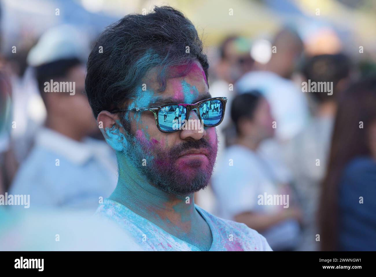 Indian and Nepalian people celebrating Festival of colors Holi at ...
