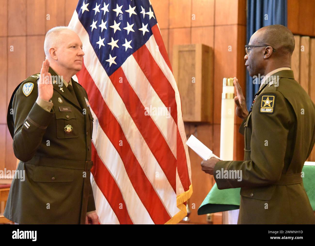 Maj. Gen. William "Bill" Green Jr., U.S. Army chief of chaplains (right), administers the Army ...