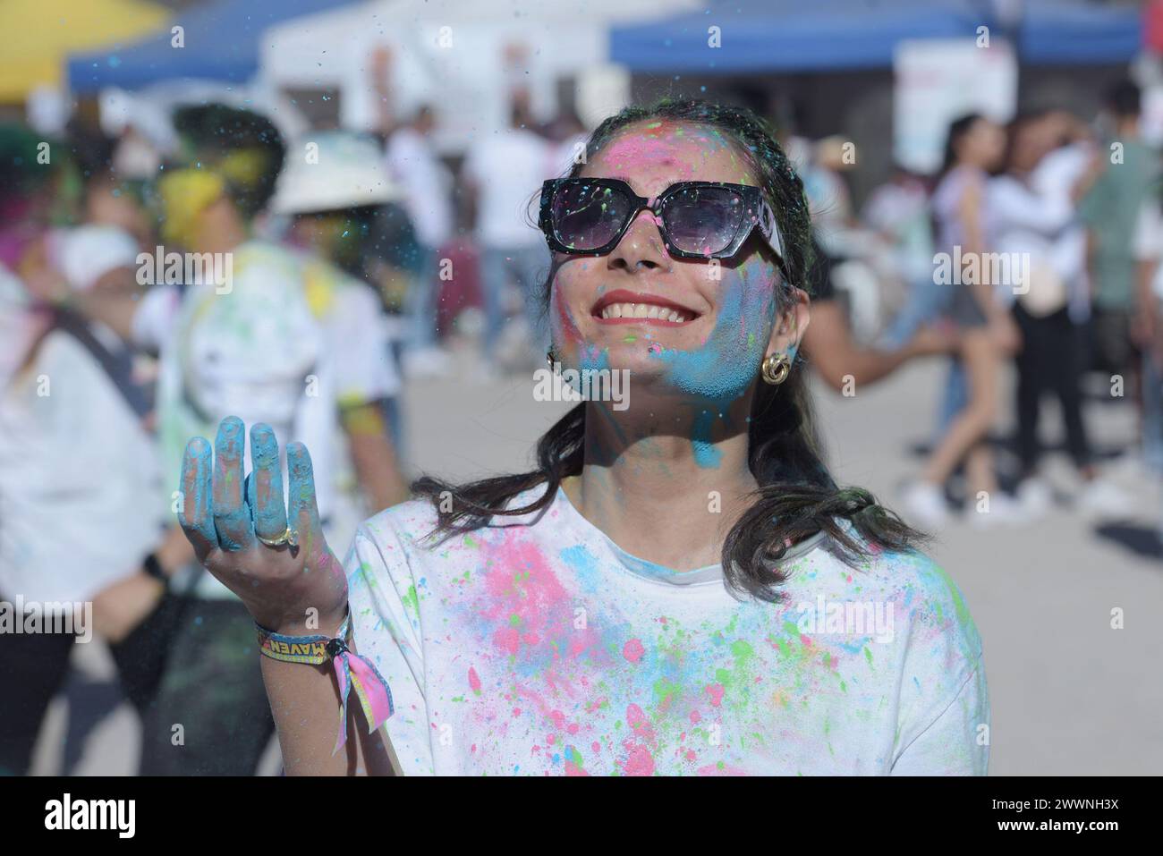 Indian and Nepalian people celebrating Festival of colors Holi at ...