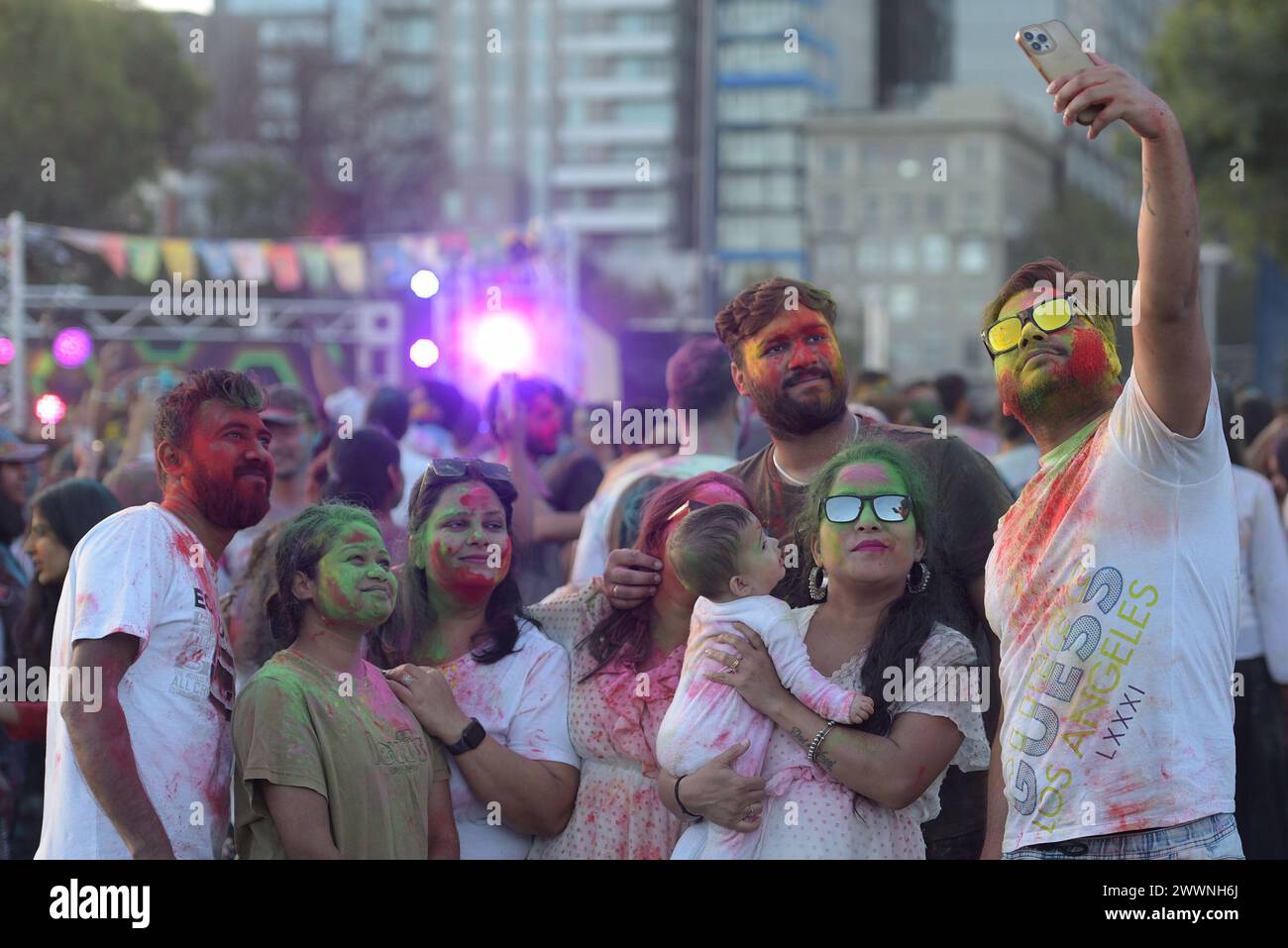 Indian and Nepalian people celebrating Festival of colors Holi at ...