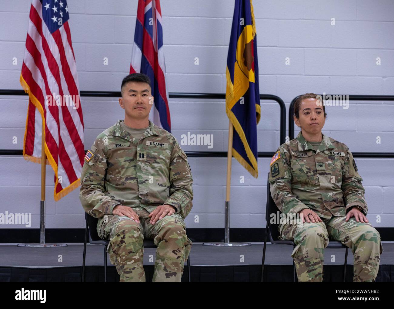 U.S. Army Col. Barbara P. Tucker, right, commander of the 103rd Troop ...