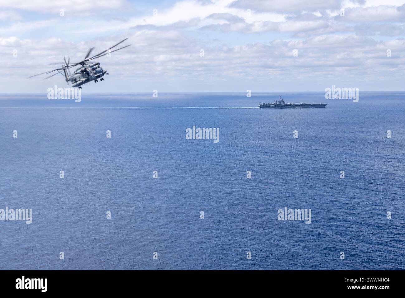 A U.S. Marine Corps CH-53E Super Stallion helicopter with Marine Heavy ...