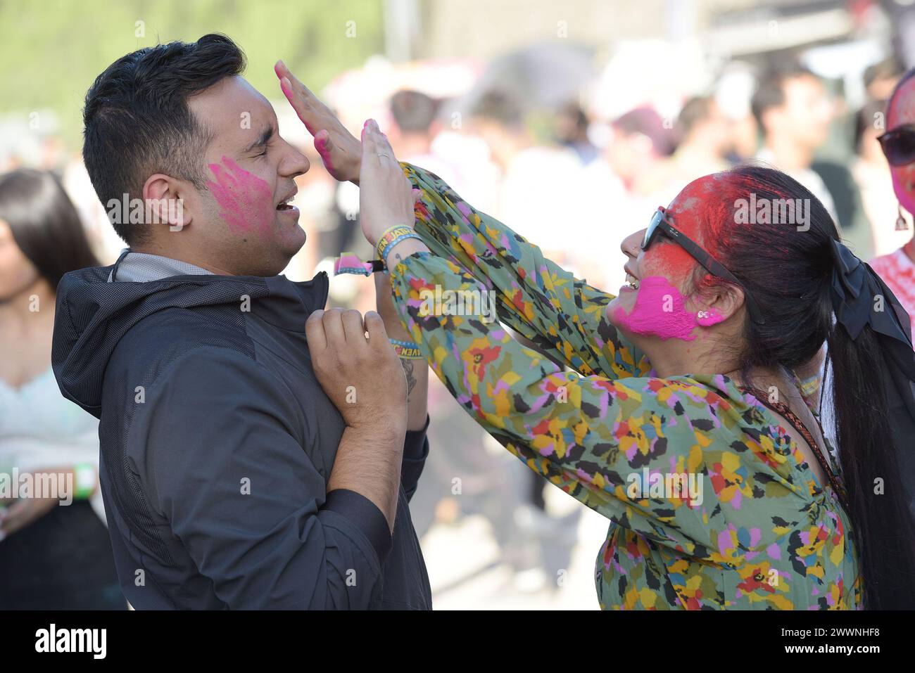 Indian and Nepalian people celebrating Festival of colors Holi at ...