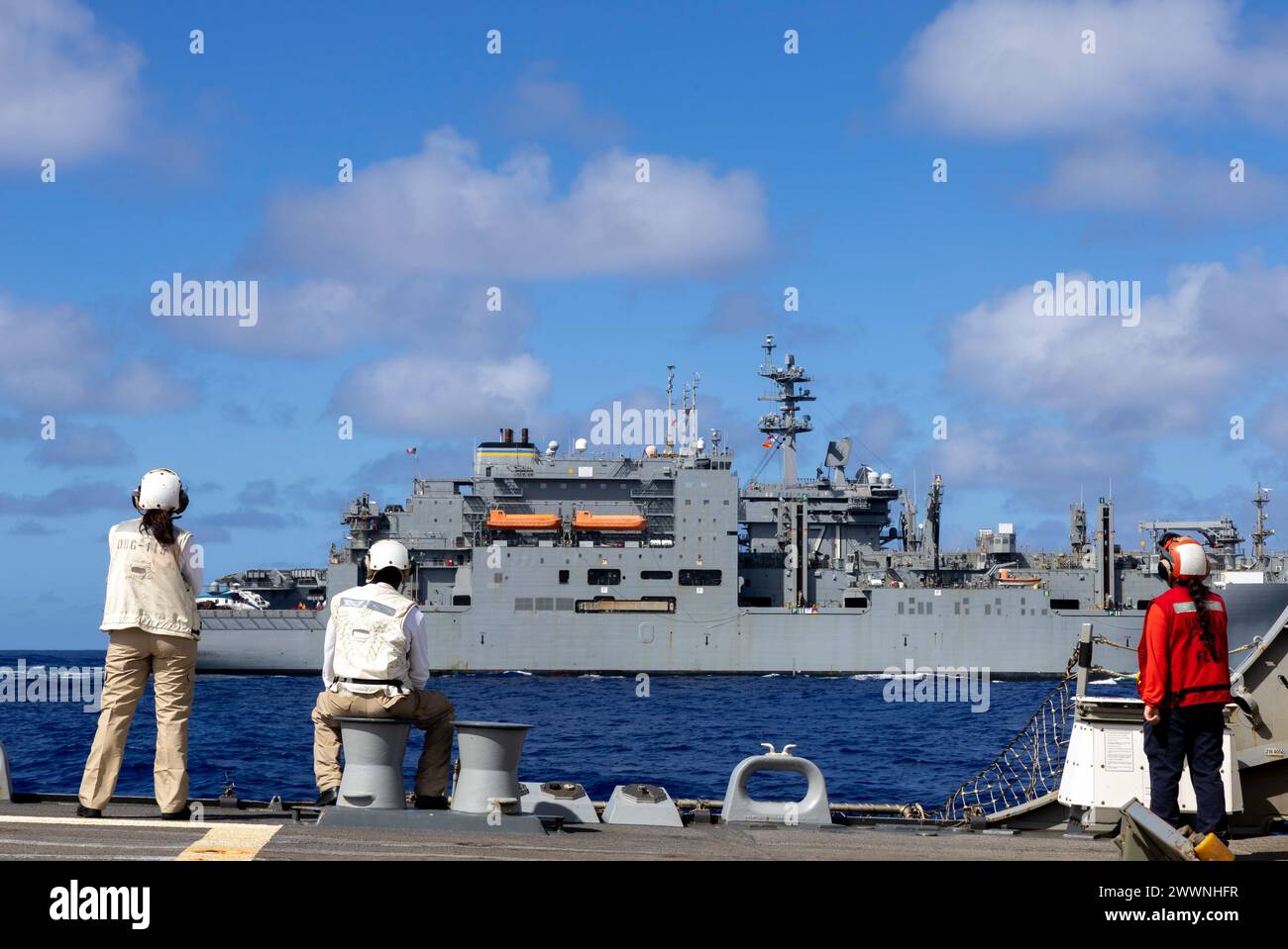 PACIFIC OCEAN (Feb. 17, 2024) Sailors prepare for a vertical ...