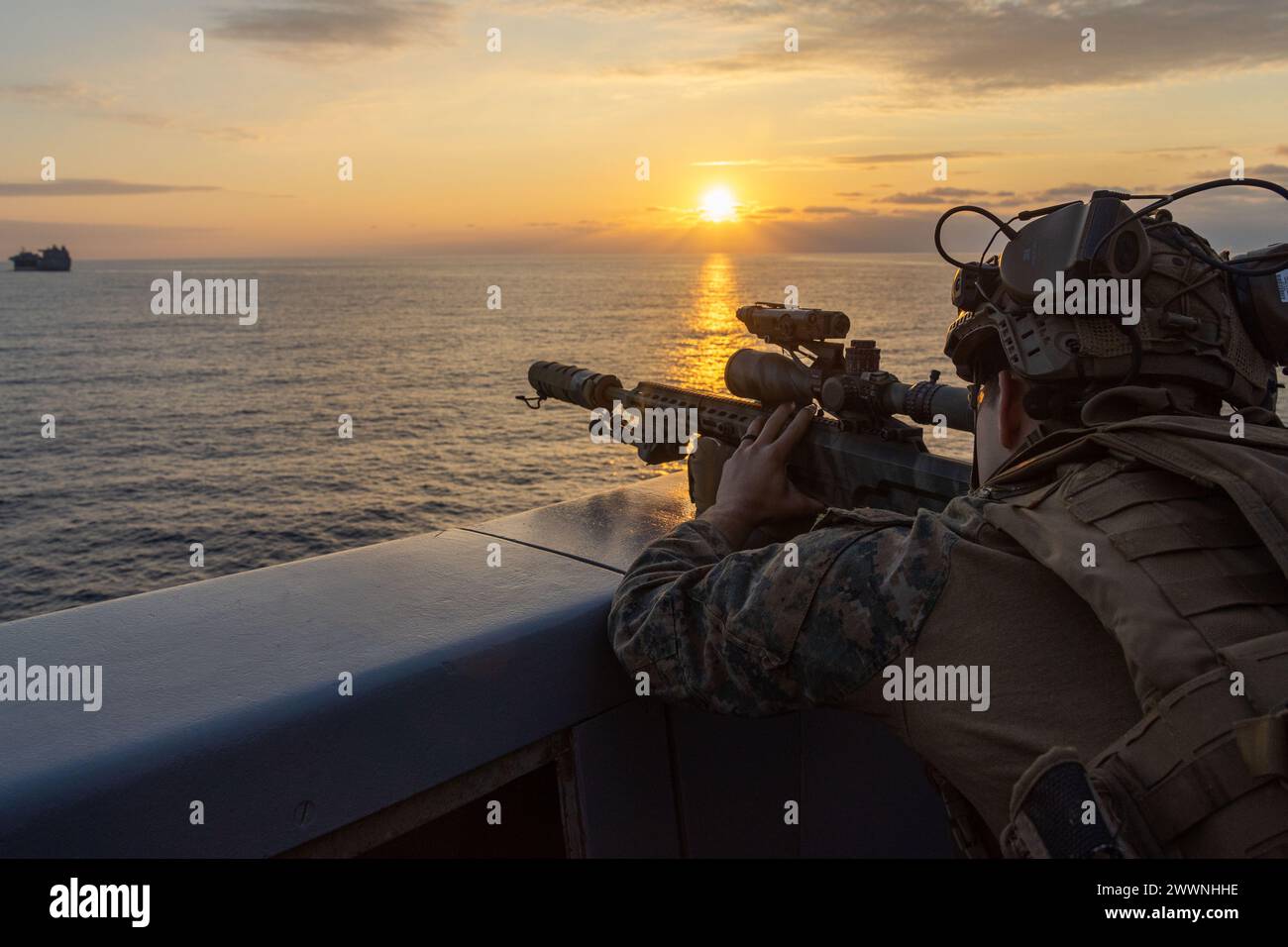 U.S. Marine Corps Sgt. Jesse McManigle, a scout sniper with Battalion Landing Team 1/1, 31st ...