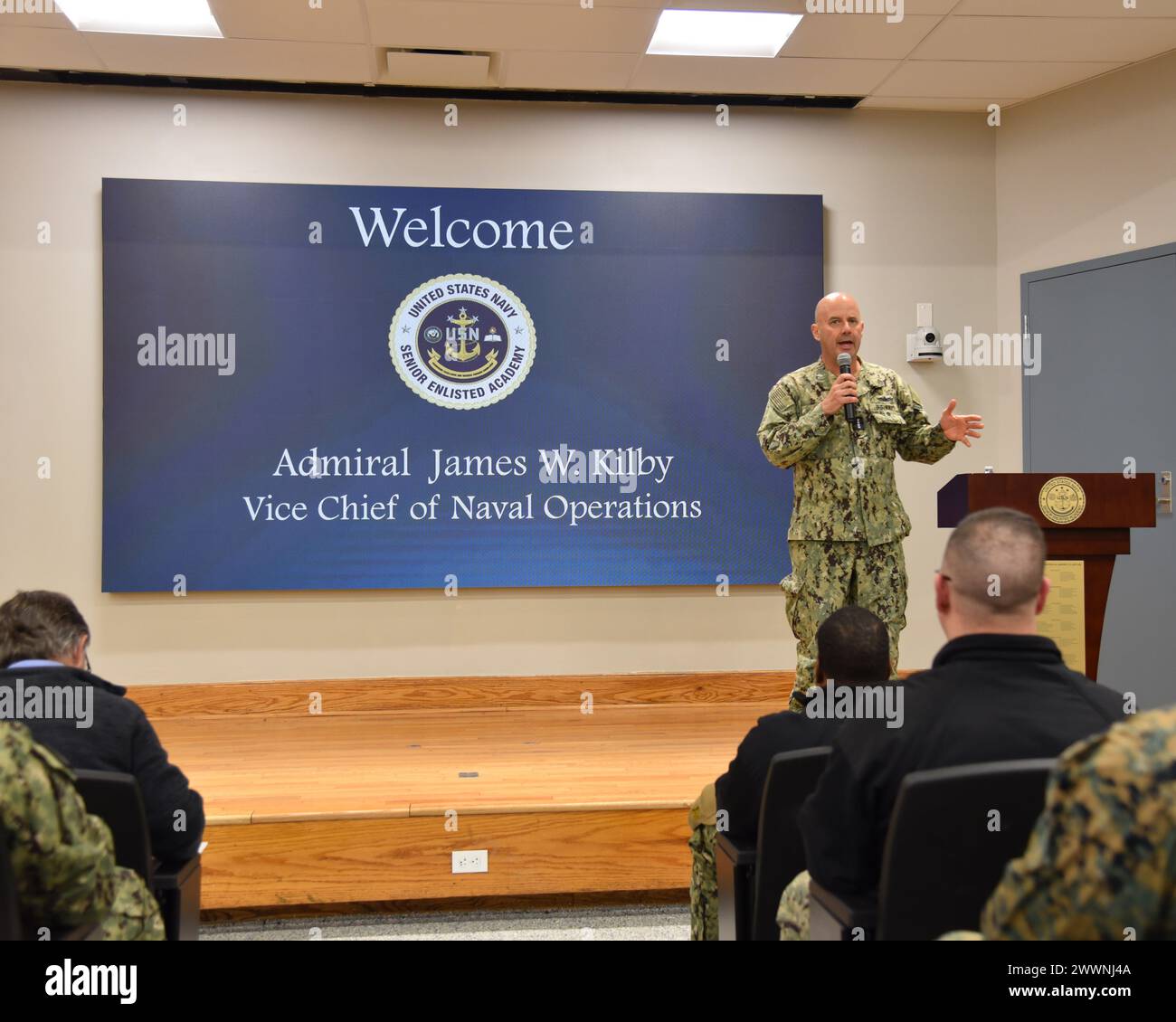 Vice Chief of Naval Operations Admiral James W. Kilby addresses senior ...