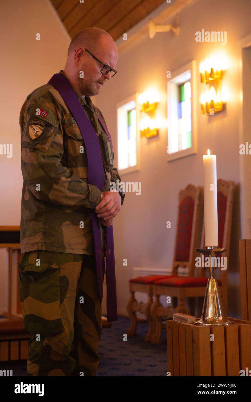 Norwegian Army Lt. Col Andreas Braset, chief chaplain with Norwegian Joint Headquarters provides ...