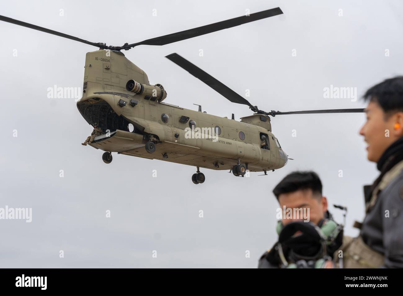 U.S. Army CH-47 Chinook helicopter conducts a flyby over the Republic ...