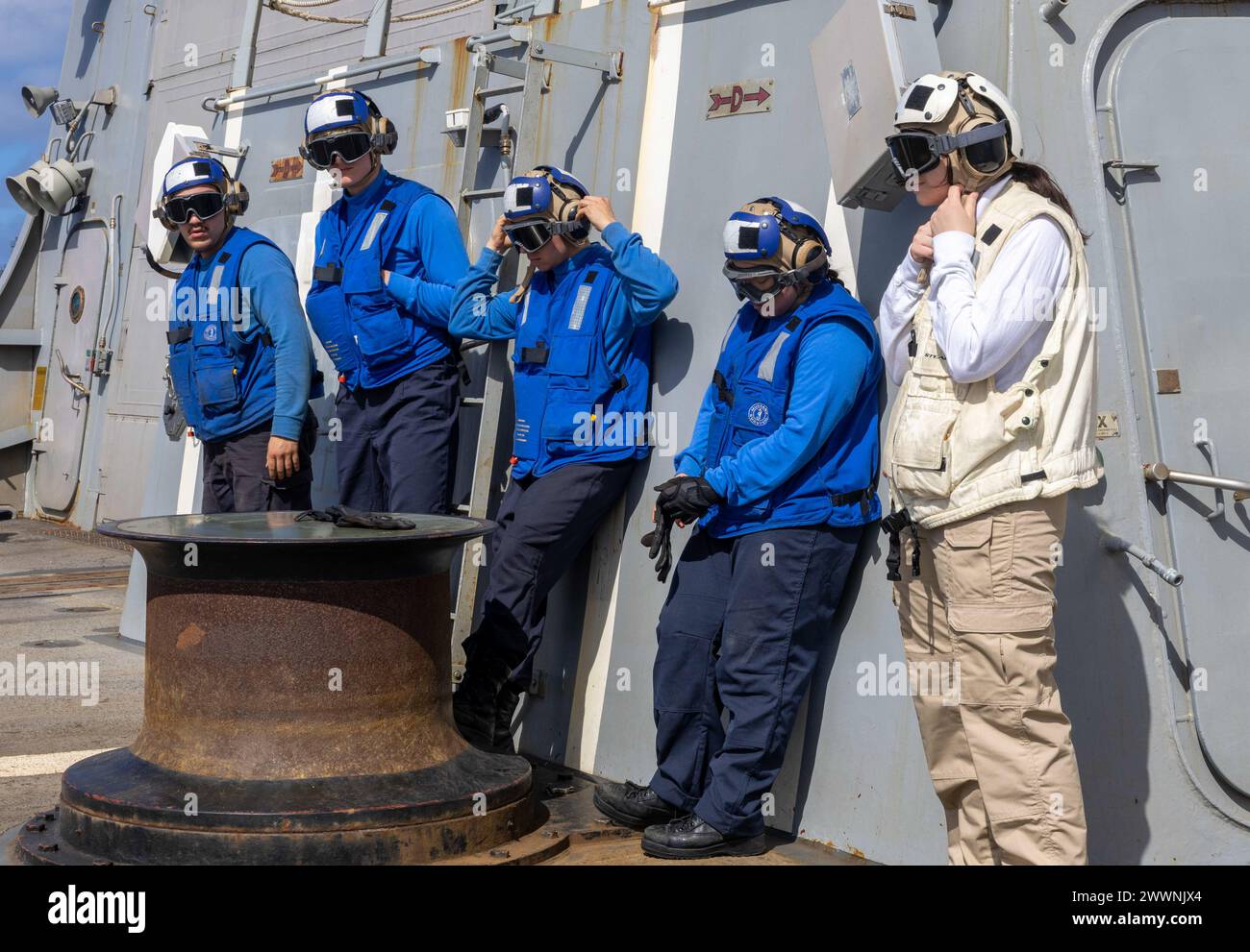 PACIFIC OCEAN (Feb. 17, 2024) Sailors prepare for a vertical ...
