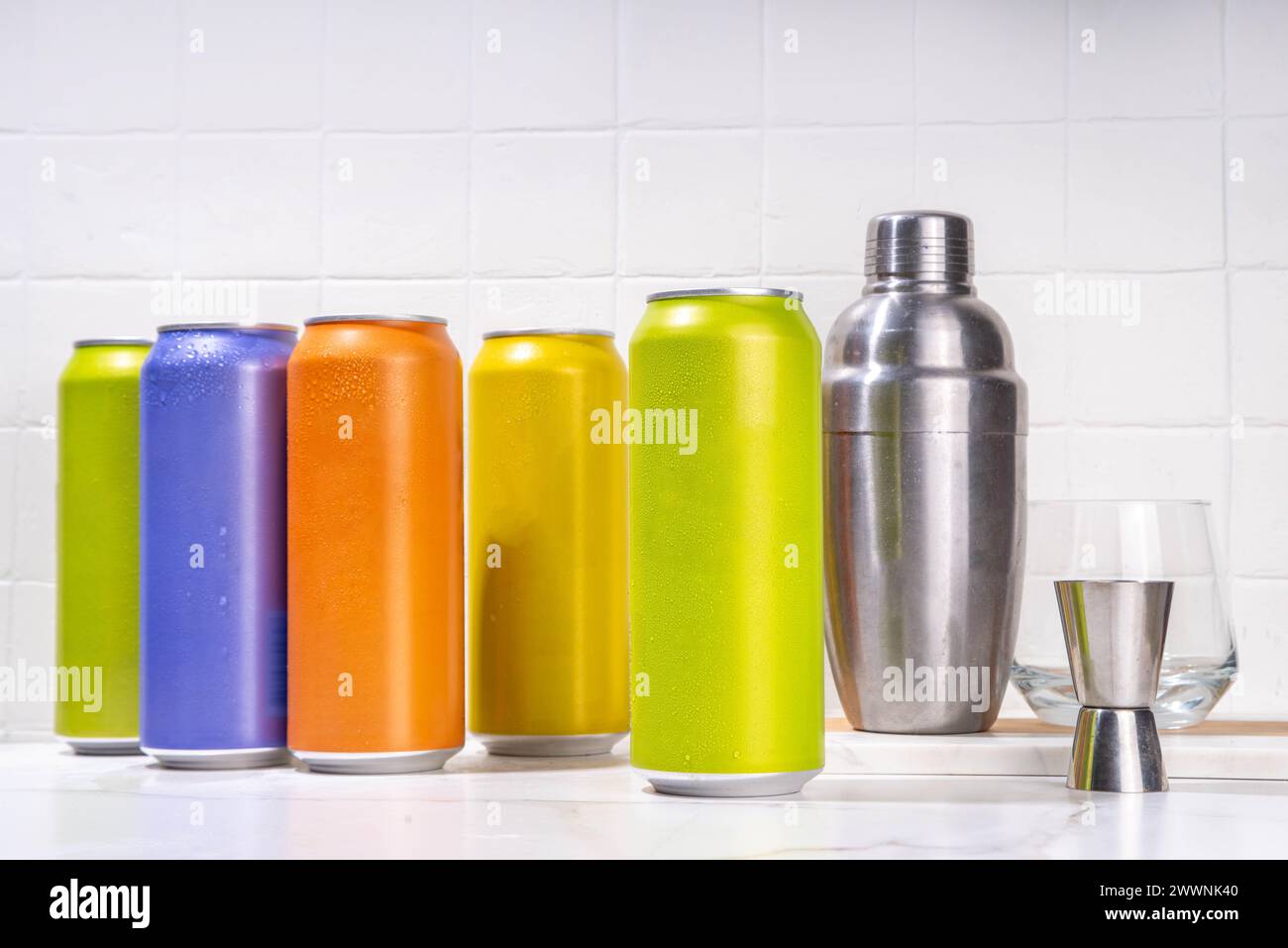 RTD Cocktail or mocktail, Ready to Drink canned beverage in colorful ...