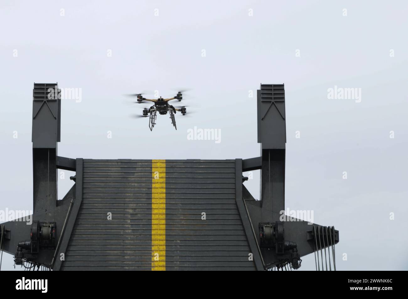 A Tactical Resupply Vehicle-150 takes off from a Stern Landing Vessel ...
