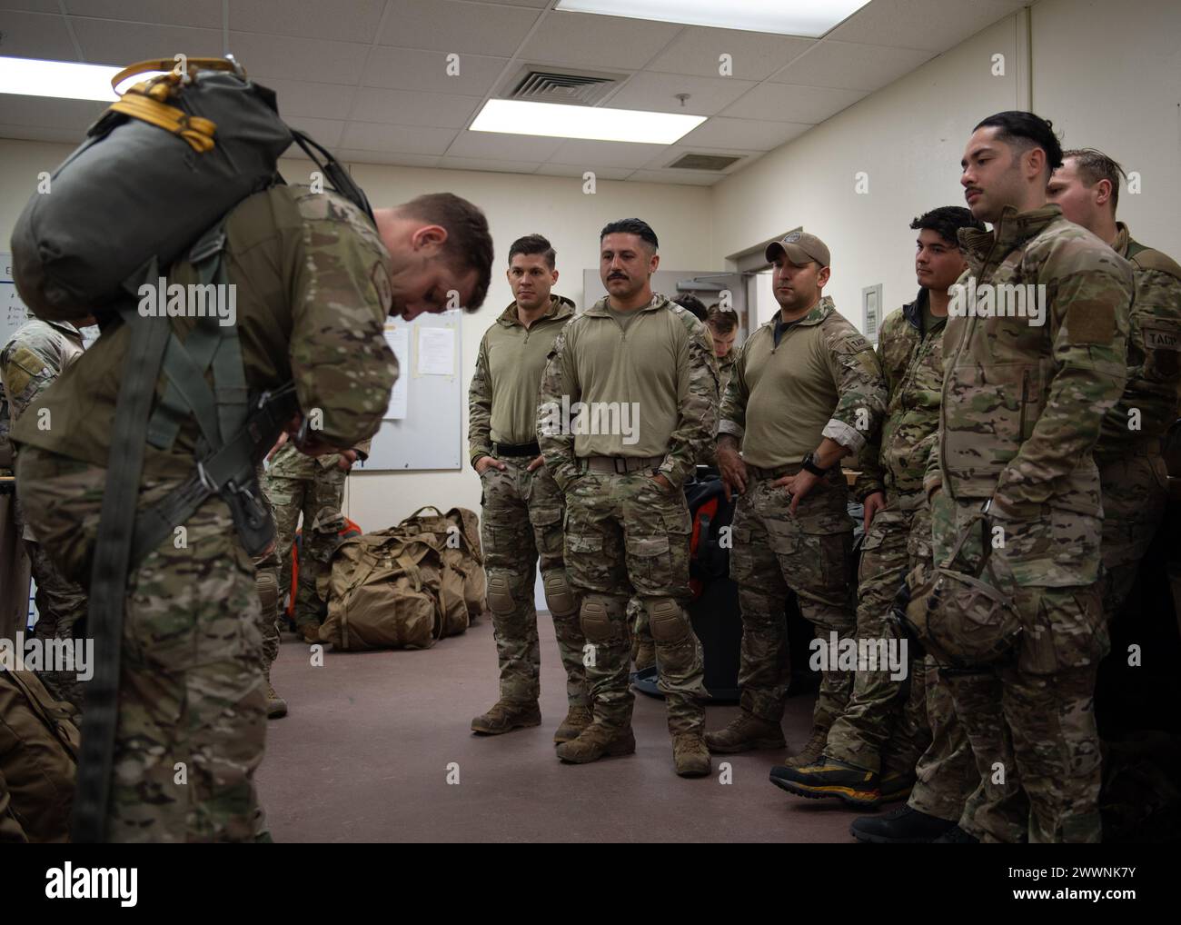 Members of the 116th Air Support Operations Squadron watch a ...
